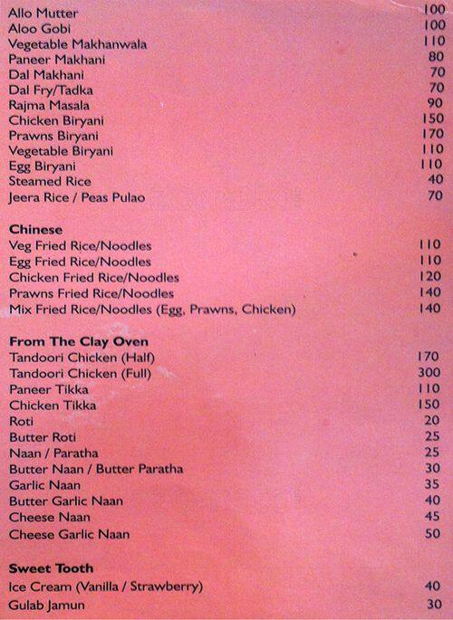 Menu at Taste Of Paradise, Dona Paula