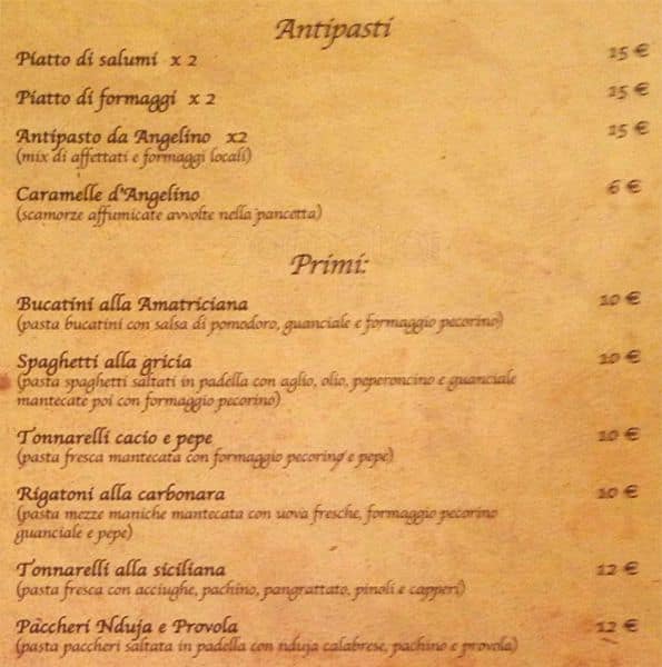 Osteria Angelino dal 1899 a Roma: Foto del Menu con Prezzi - Zomato Italia