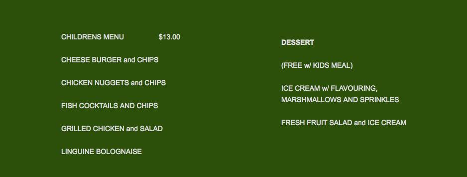 Menu at Oatley RSL & Community Club Ltd, Oatley