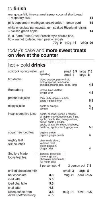 Menu at AGSA_eat cafe, Adelaide, North Terrace