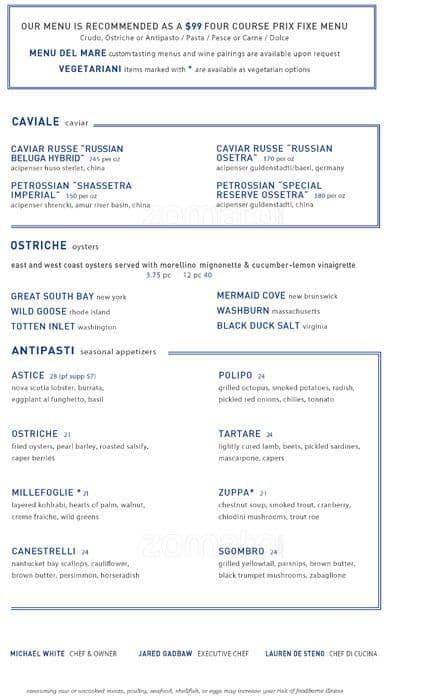 Menu at Marea, 240 Central Park South - Restaurant prices