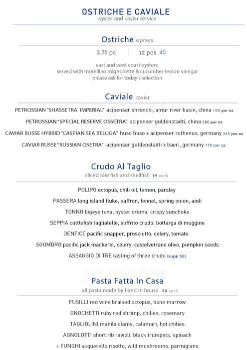 Menu at Marea, 240 Central Park South - Restaurant prices