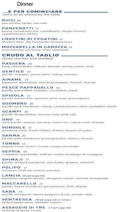 Menu at Marea, 240 Central Park South - Restaurant prices