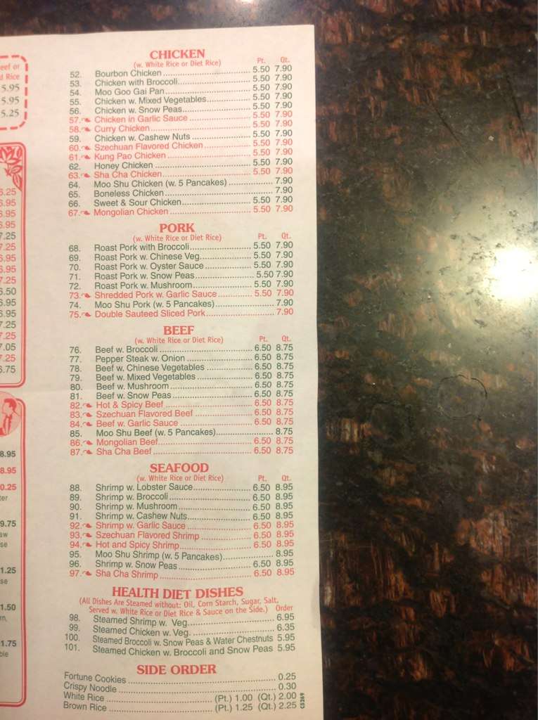 Menu at China Inn restaurant, Fort Mill, Charlotte Hwy