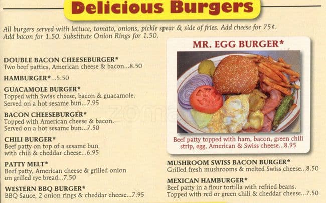 Menu at Mr. Egg restaurant, Denver