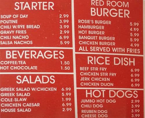 Menu at The Red Room Restaurant, Toronto, Jane Street