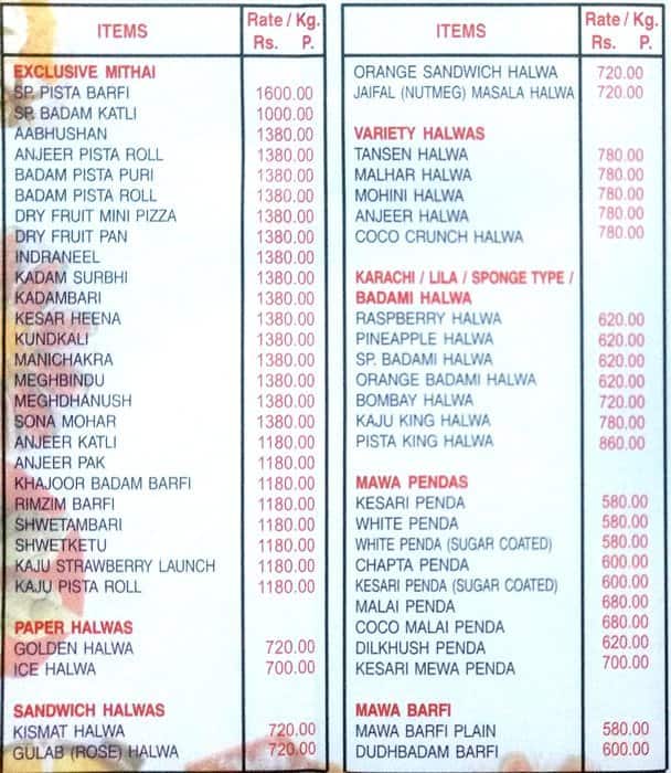 Mohanlal S Mithaiwala a Mumbai: Foto del Menu con Prezzi - Zomato