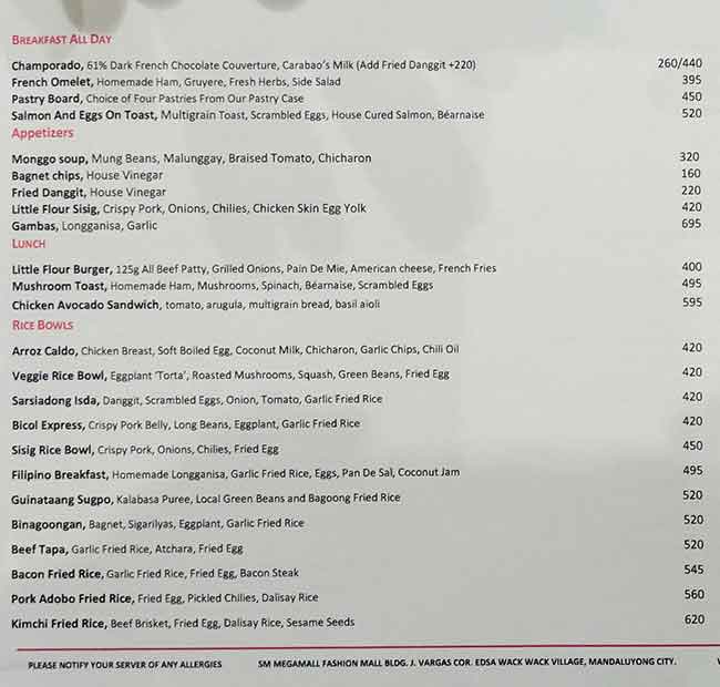 Menu at Little Flour Café cafe, Mandaluyong