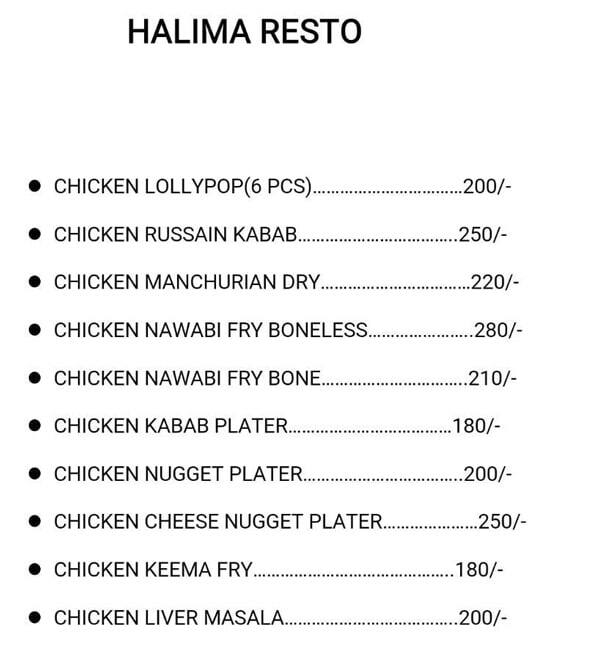 Menu of Halima Kitchen, Kalamboli, Navi Mumbai