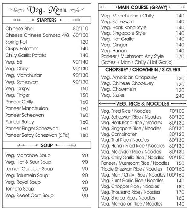 Menu of Ching Chong Family Corner, Badlapur, Thane