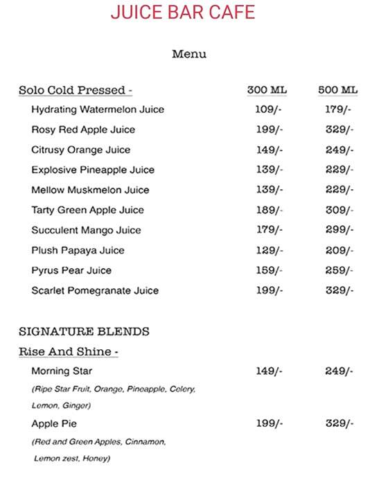 Menu of Juice Bar Cafe, Bellandur, Bangalore