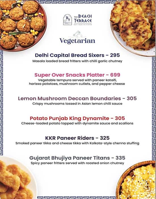 Menu of The Beach Terrace, Injambakkam, Chennai