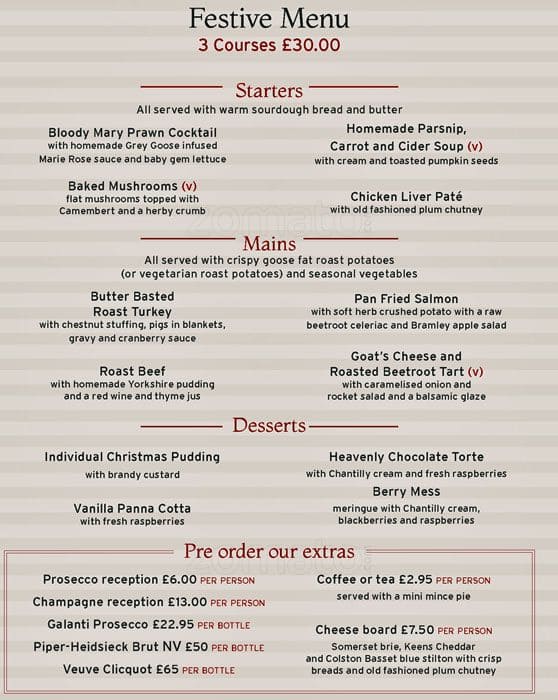 Menu at The Dickens Inn pizzeria, London, St Katherine's Way