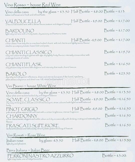 Menu at Pasticcio London restaurant, London, 16 Northways Parade