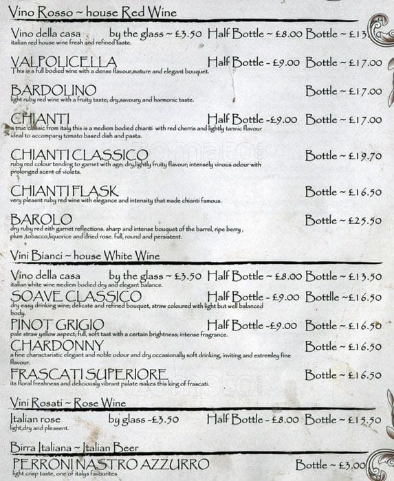 Menu at Pasticcio London restaurant, London, 16 Northways Parade
