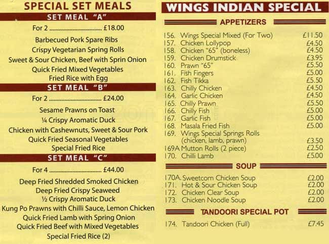 Menu at Wings restaurant, Harrow, 294 Preston Rd
