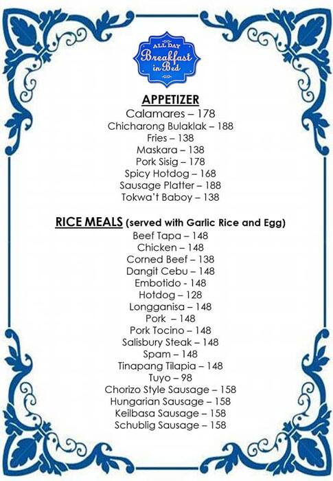 Menu at All-Day Breakfast In Bed restaurant, Mandaluyong