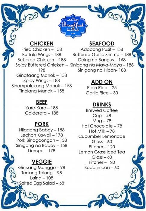 Menu at All-Day Breakfast In Bed restaurant, Mandaluyong