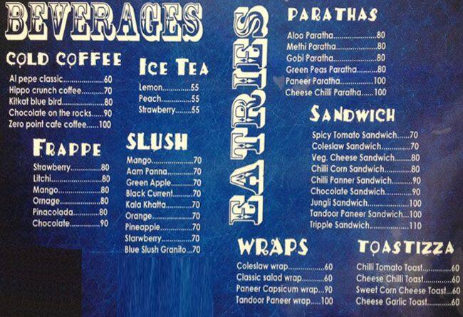 Menu at Zero Point Cafe, Pune