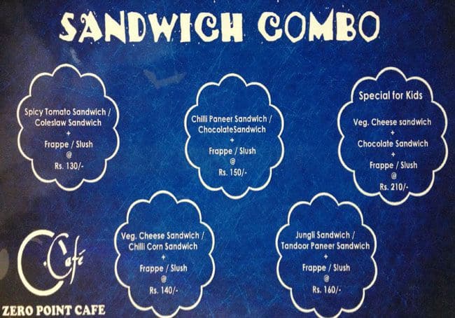 Menu at Zero Point Cafe, Pune