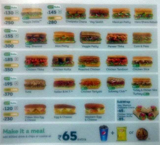 Subway Menu, Menu for Subway, Alwarpet, Chennai - Zomato