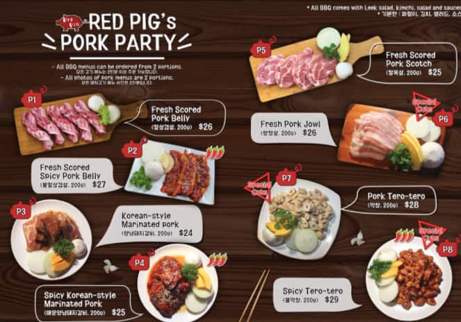 Menu at Red Pig BBQ, Auckland, /2 Kitchener St