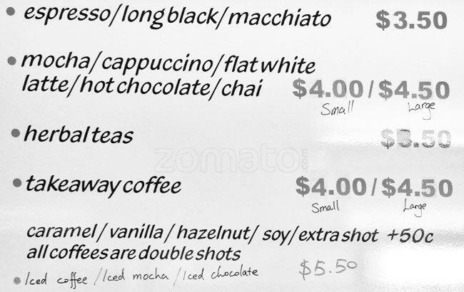 Menu at Pulse Cafe, Christchurch