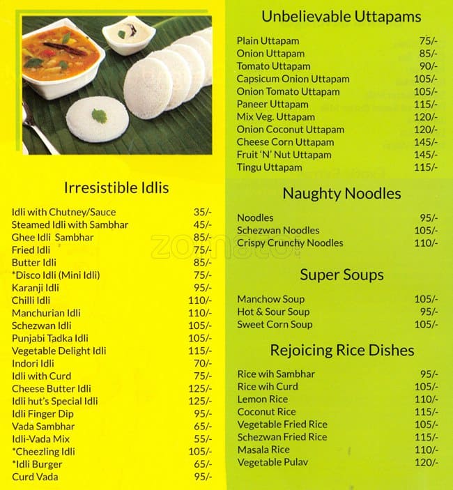 Idli Hut Menu, Menu for Idli Hut, Sapna Sangeeta, Indore - Zomato
