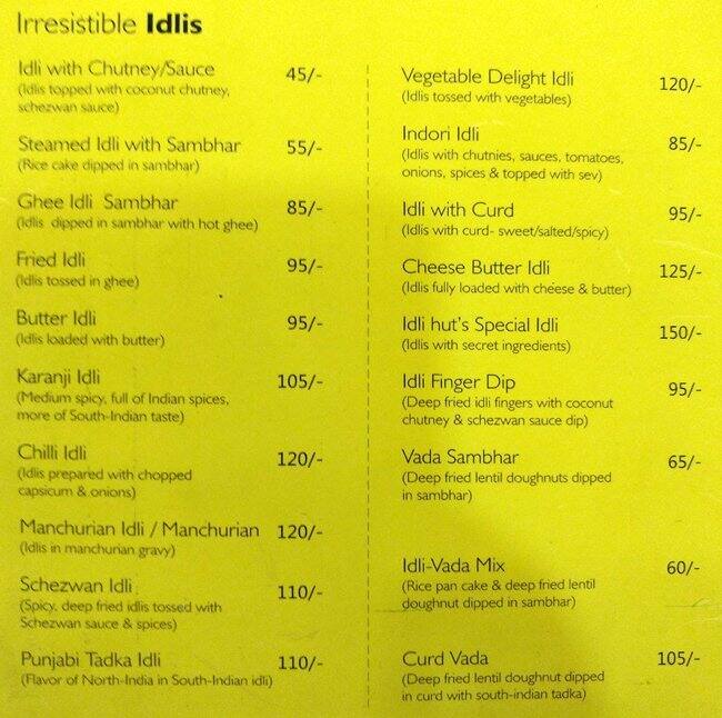 Idli Hut Menu, Menu for Idli Hut, Sapna Sangeeta, Indore - Zomato