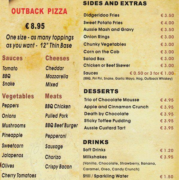 Menu at Aussie Outback Tallaght BBQ, Dublin, IE Co. Dublin Dublin 24 ...