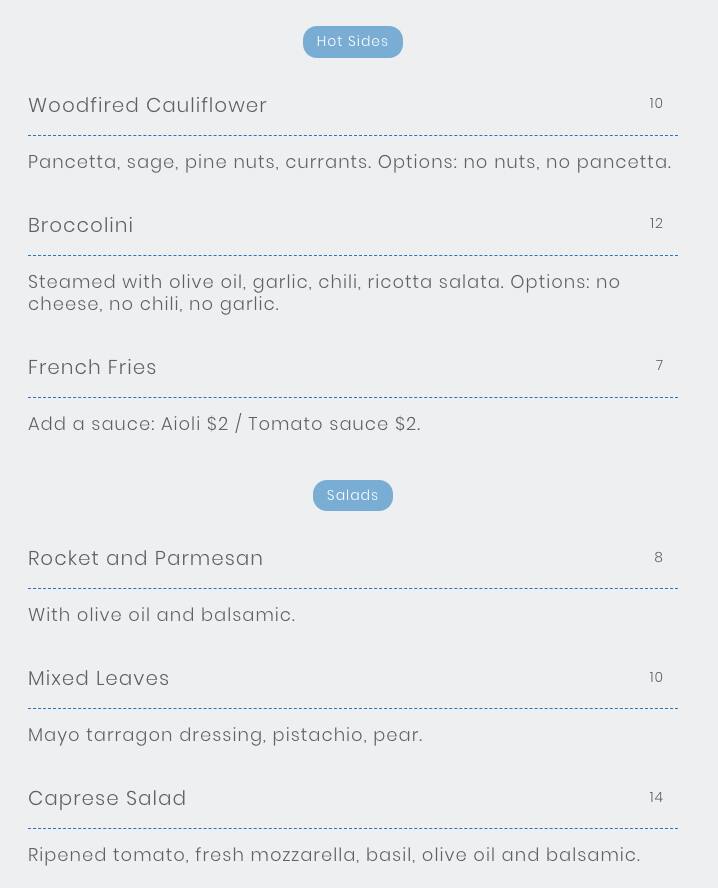 Menu at Ciao Cielo restaurant, Port Melbourne, 115 Bay St