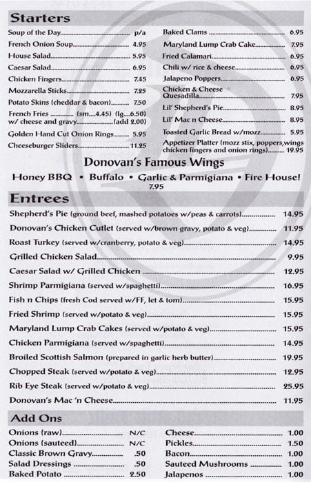 Donovan's Pub Menu, Menu for Donovan's Pub, Woodside, New York City ...