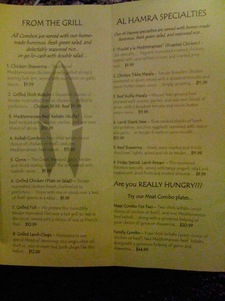 Menu at Al Hamra Halal Mediterranean Grill restaurant, Redondo Beach