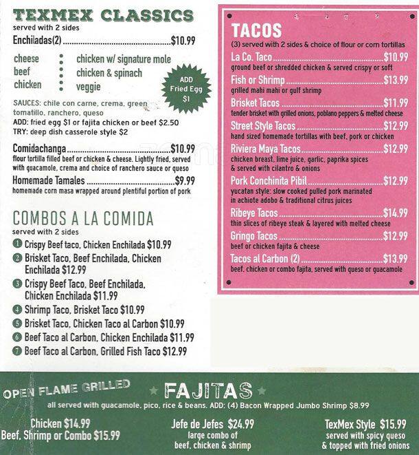 Menu at La Comida restaurant, Addison, Belt Line Rd