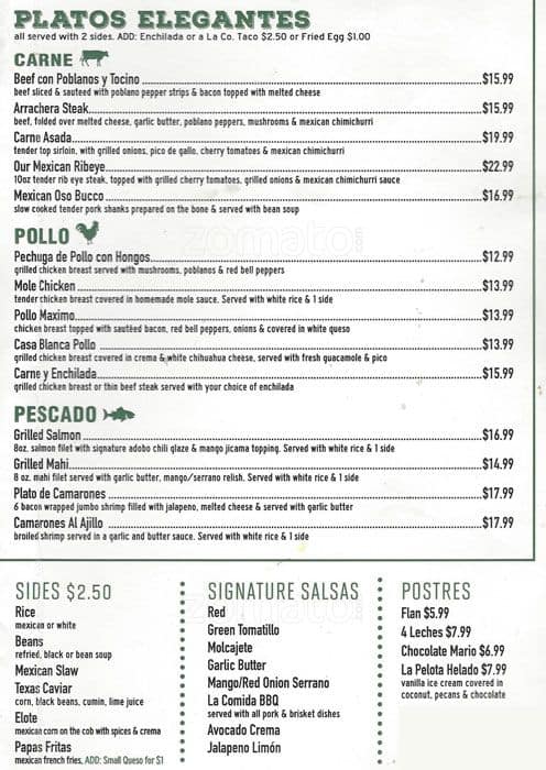 Menu at La Comida restaurant, Addison, Belt Line Rd