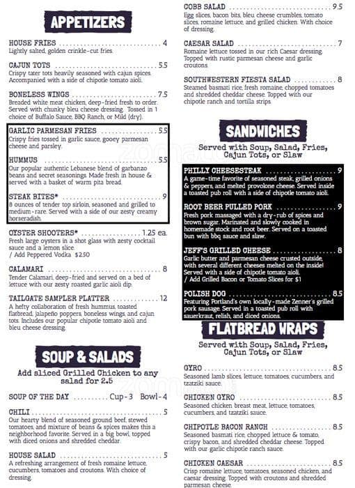 Portland Sports Bar and Grill Menu - Urbanspoon/Zomato