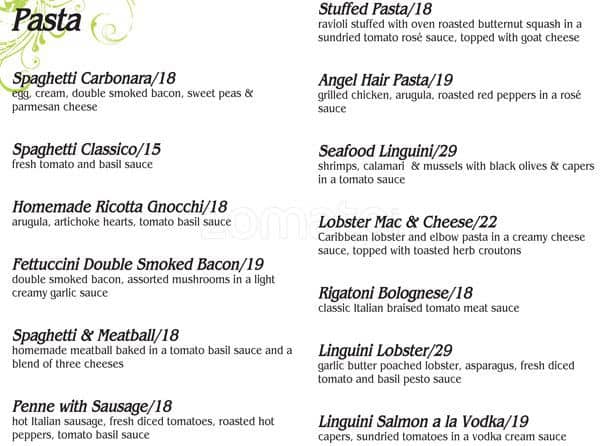 Menu at Bella Notte Ristorante restaurant, Whitby, Brock St N