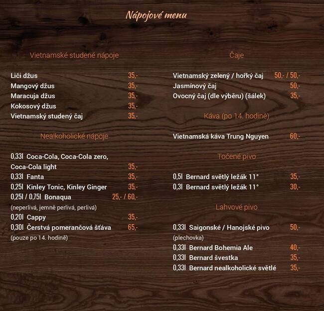 Menu at Bep Viet restaurant, Prague, 2
