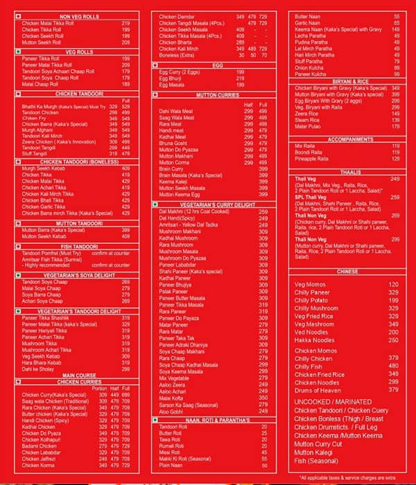 Menu of Kake Da Hotel Since 1931, Sector 93, Noida