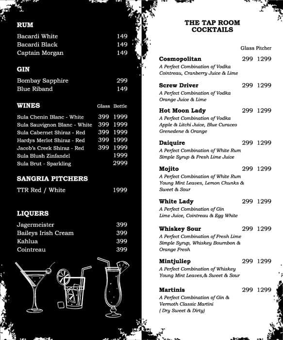 Menu at The Tap Room, Hyderabad
