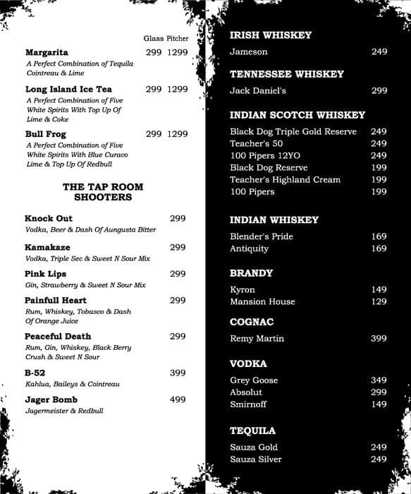 Menu at The Tap Room, Hyderabad