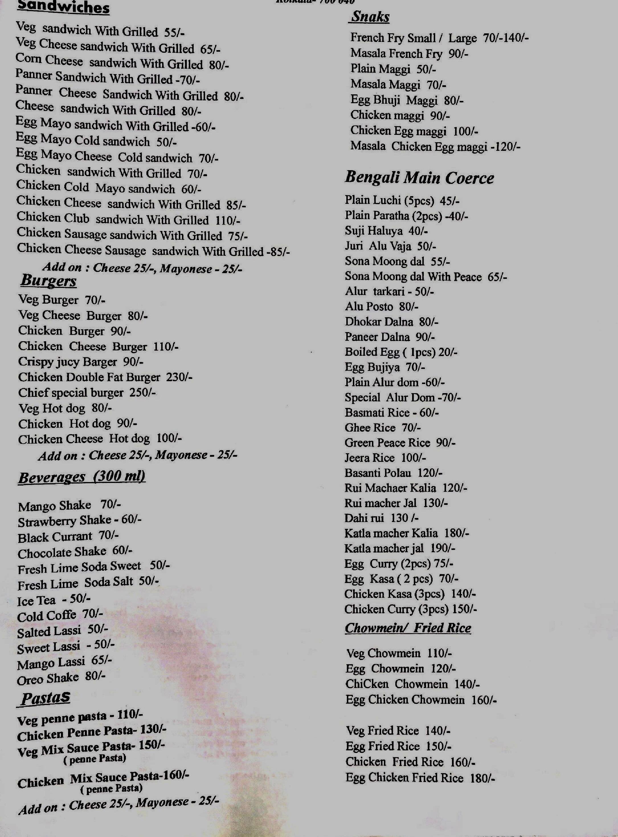 Menu at Lunch Box, Kolkata, 80A