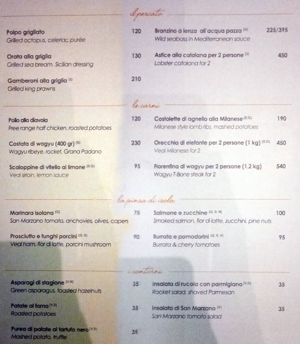 Menu at Isola Ristorante Dubai restaurant, Dubai