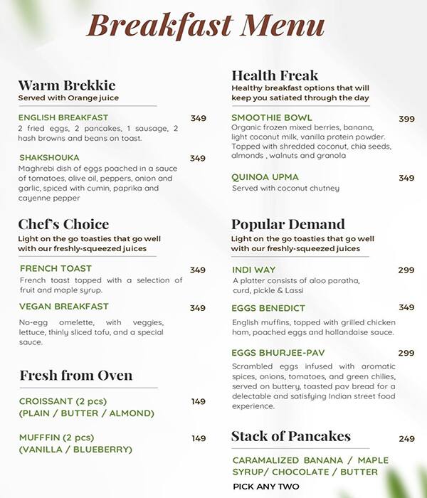 Menu of Bel Posto The Cafe, Jubilee Hills, Hyderabad