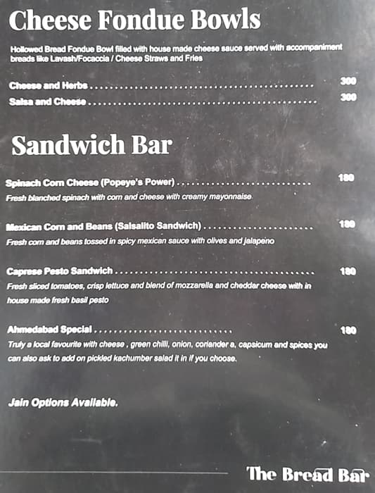 Menu of The Bread Bar, Bopal, Ahmedabad