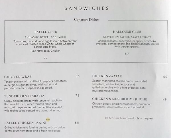 Menu at Cafe Bateel, Dubai, Trade Centre R/a