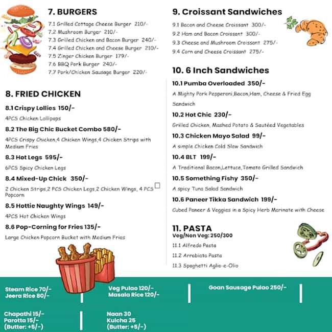 Menu at Curbside Cafe, Bengaluru