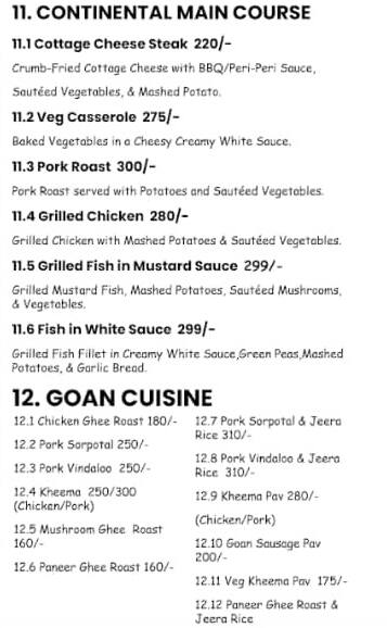 Menu at Curbside Cafe, Bengaluru