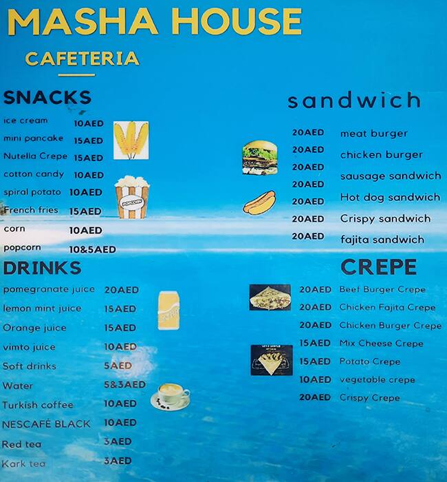 Menu of Masha House, Al Khalidiya, Abu Dhabi