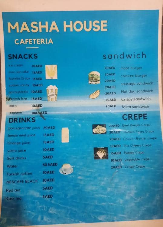 Menu of Masha House, Al Khalidiya, Abu Dhabi